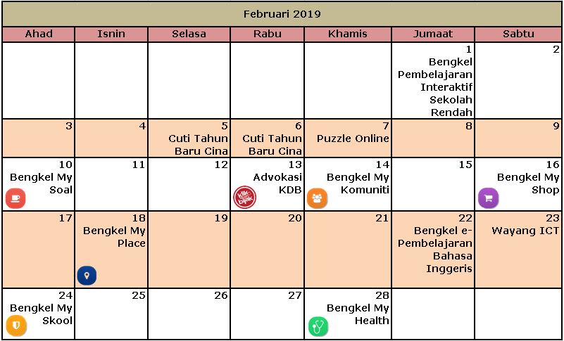 Jadual Aktiviti Februari 2019 – NADI Kg Belukar Luas
